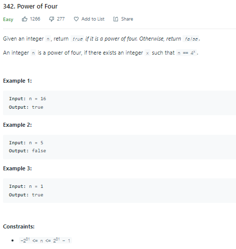 Leetcode 문제 342번 Power of Four — Coding-Leaf