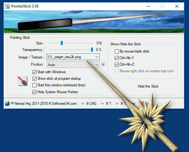 Windows 데스크탑에 가상 마우스 포인터 스틱을 제공 프로그램 PointerStick 다운