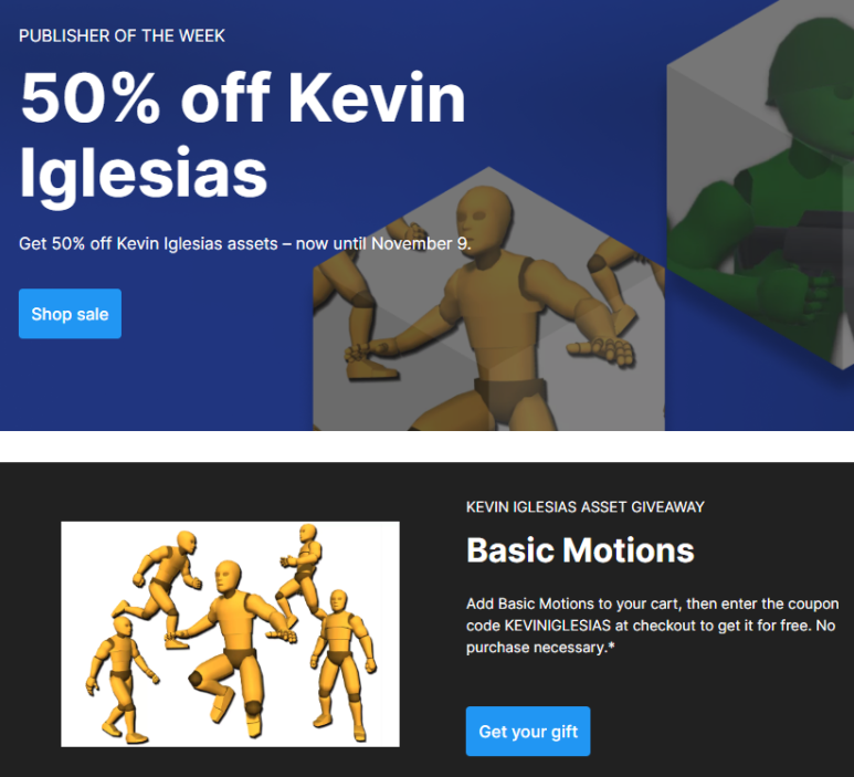 기간 무료 에셋! 기본 모션들 에셋 팩 + 다양한 휴머노이드 애니메이션 에셋 모두 50%할인! (by Kevin Iglesias)