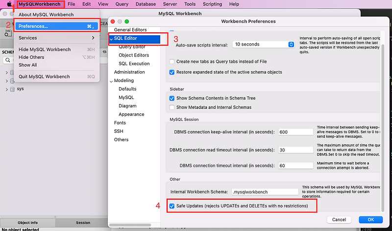 [mysql] safe update mode 설정하기 (mac)