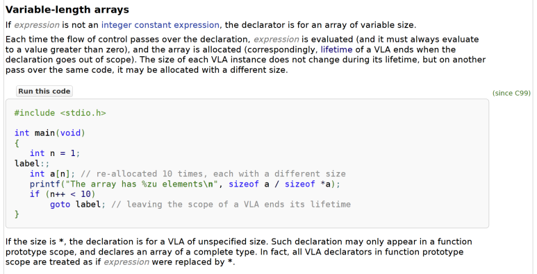 [C99] VLA(Variable Length Array; 가변 길이 배열)에 관한 깊은 고찰