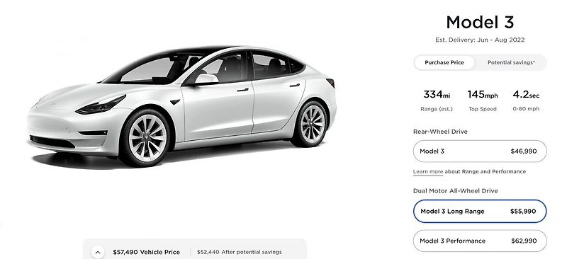 Tesla, 미국에서 Model 3 Long Range & Performance 모델의 가격 인상