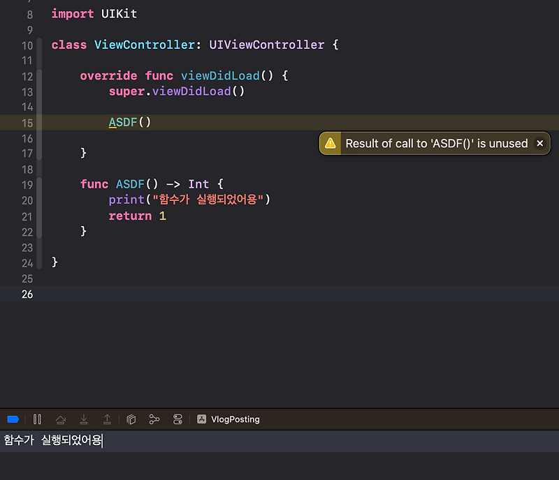 [Swift] @discardableResult로 warning 메세지 없애기 — 서우의 성장일기