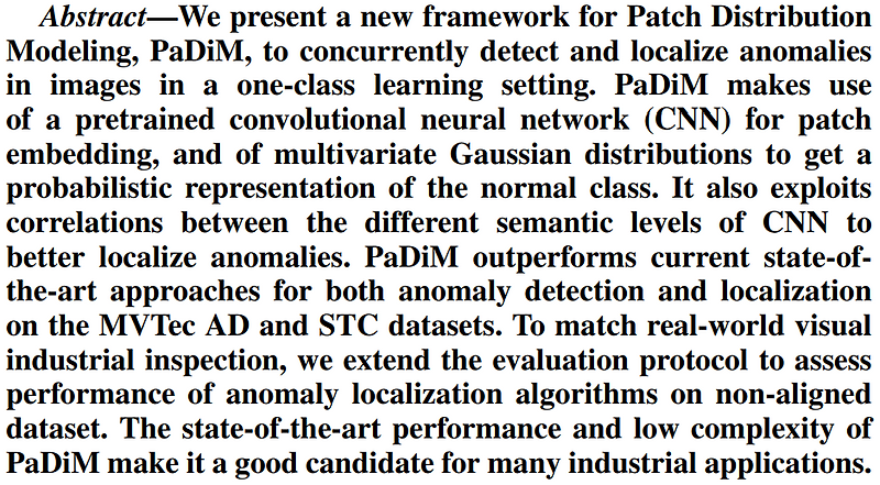 PaDiM: a Patch Distribution Modeling Framework for Anomaly Detection and Localization
