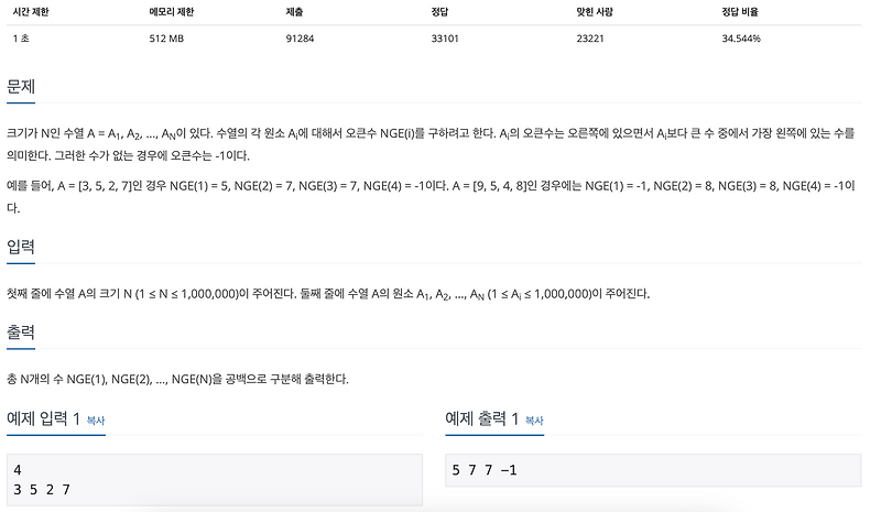 [Stack] BOJ 17298 오큰수 Java 풀이