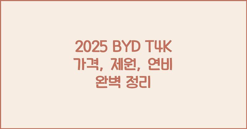 2025 BYD T4K 가격, 제원, 연비 완벽 정리