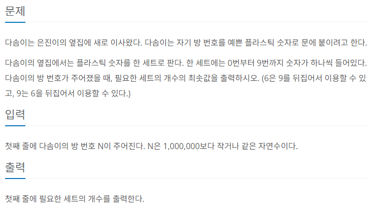 [배열]BOJ 1475번 - 방 번호 — Roble Programming