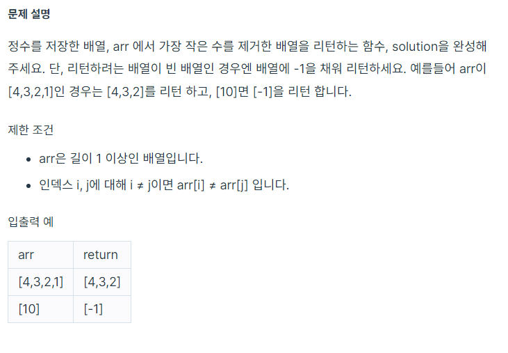 프로그래머스 코딩테스트 제일 작은 수 제거하기 Java