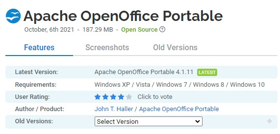 Apache OpenOffice Portable 무료 다운로드