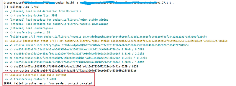 docker build 중 "ERROR: failed to solve: error from sender: context canceled" 오류 해결