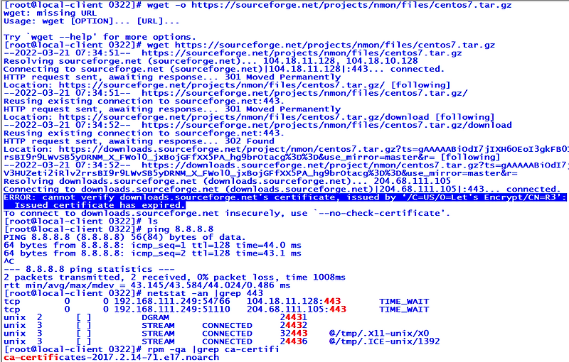 ERROR: cannot verify downloads.sourceforge.net's certificate, issued by ‘/C=US/O=Let's Encrypt ...