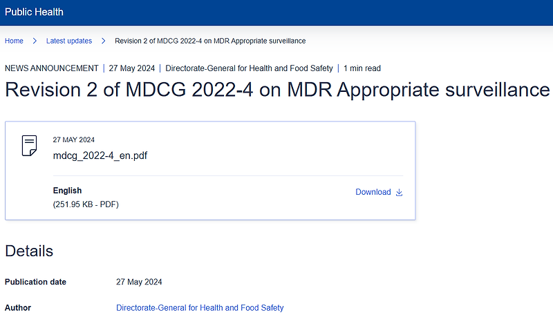 [CE, EU] Revision 2 of MDCG 2022-4 on MDR Appropriate surveillance