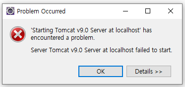 [톰캣] Server Tomcat v9.0 Server at localhost failed to start.