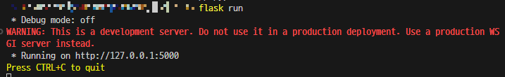flask run 개발 서버 실행 코드 및 경고(warning)해석