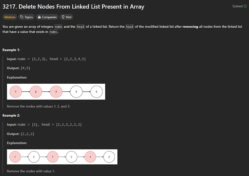 [Hash Table, Linked List] Delete Nodes From Linked List Present in Array