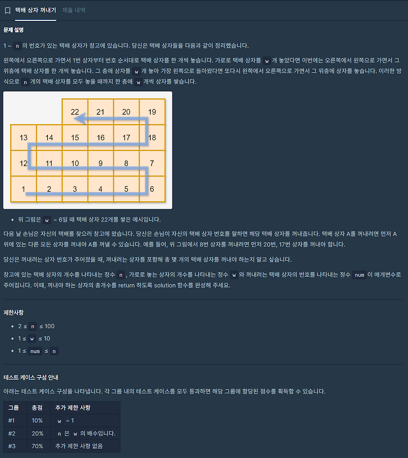 [프로그래머스 Lv1, python] - 택배 상자 꺼내기
