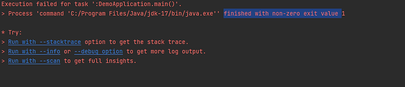finished with non-zero exit value 1 오류