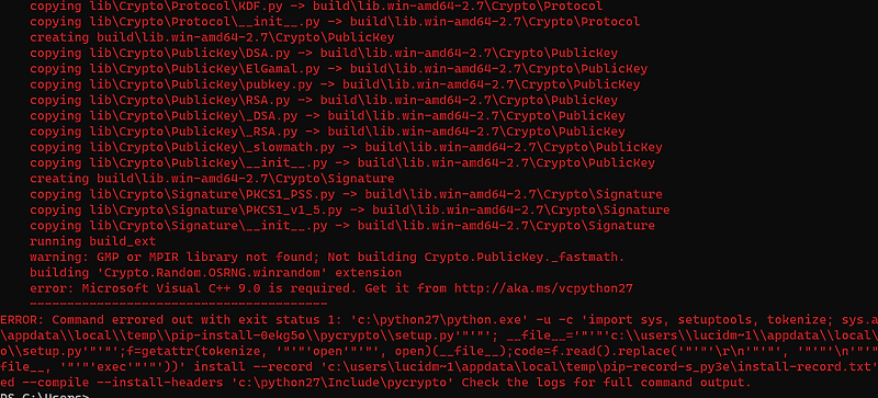 Python2.x 에서 error: Microsoft Visual C++ 9.0 is required.
