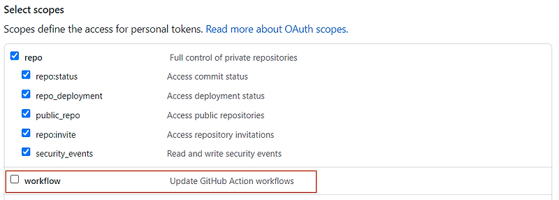 [GitHub] refusing to allow a Personal Access Token to create or update workflow ... without ...