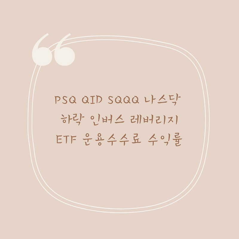 PSQ QID SQQQ 나스닥 하락 인버스 레버리지 ETF 운용수수료 수익률