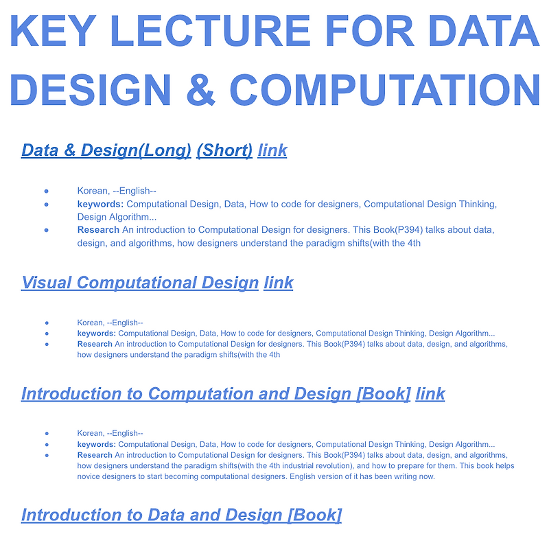 Key Lectures for Data & Design & Computation
