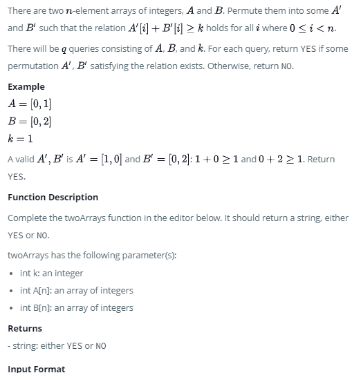 HackerRank 1달 과정 1주차 10번- Permuting Two Arrays :: The ordinary developer,