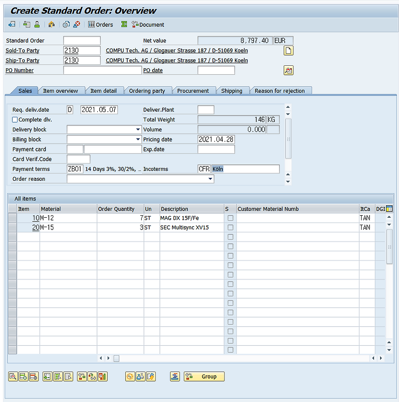 [SAP SD독학] Sales Order 생성 VA01 #2 :: SAP린이의 커리어