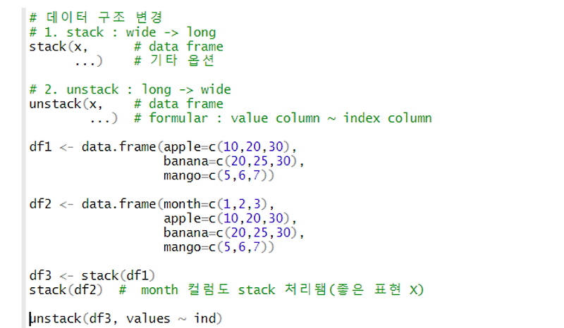 reshape2 패키지 (dcast,melt) 데이터 구조