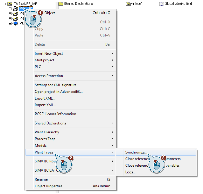 SIMATIC PCS 7 CMT Synchronization