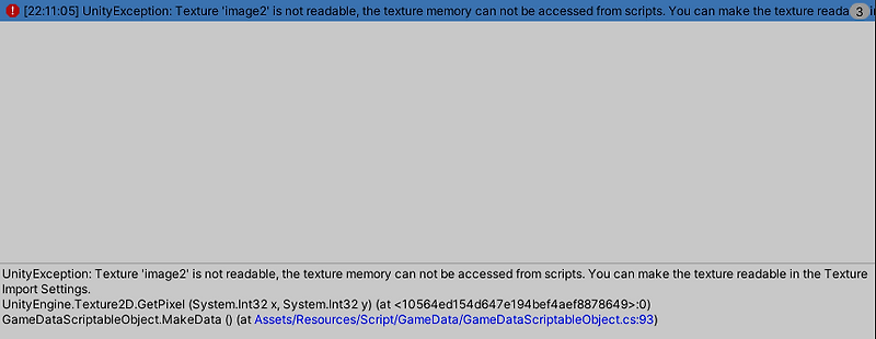 문제해결)Unity)UnityException: Texture 'image2' is not readable, the texture memory can not be ...
