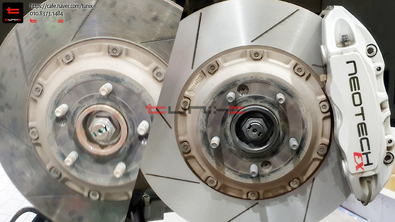 네오테크4p 355mm 핸들떨림 브레이크소음 열변형 디스크연마 K8 대구튜닉스