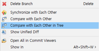 [git] eclipse 로 브랜치 간 소스 비교하기