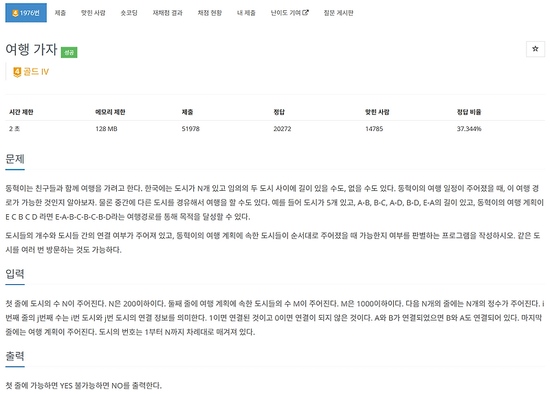 분리 집합 | BOJ 1976번: 여행 가자 Java