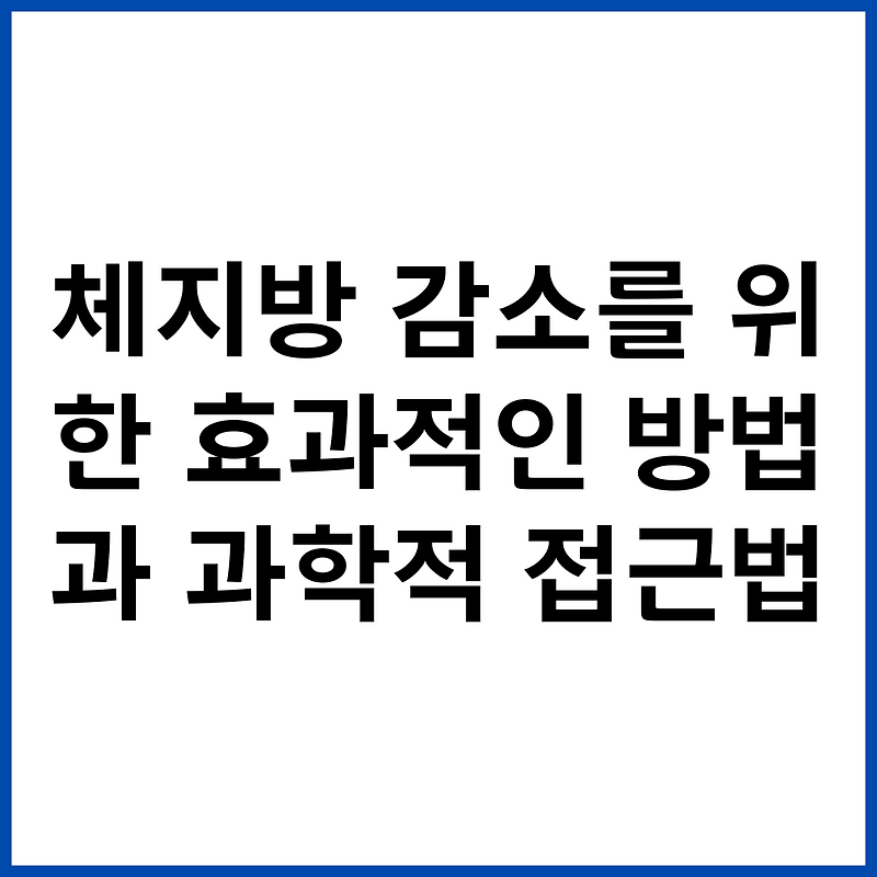 체지방 감소를 위한 효과적인 방법과 과학적 접근법
