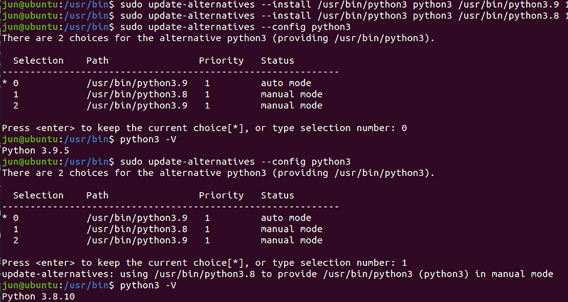 우분투에서 파이썬 버전 변경하는 방법 (/usr/bin/python /usr/bin/python3)