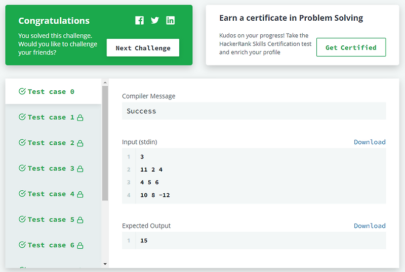 [C++] HackerRank : Diagonal Difference