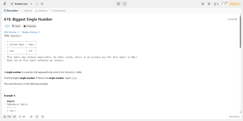 [LeetCode] 619. Biggest Single Number