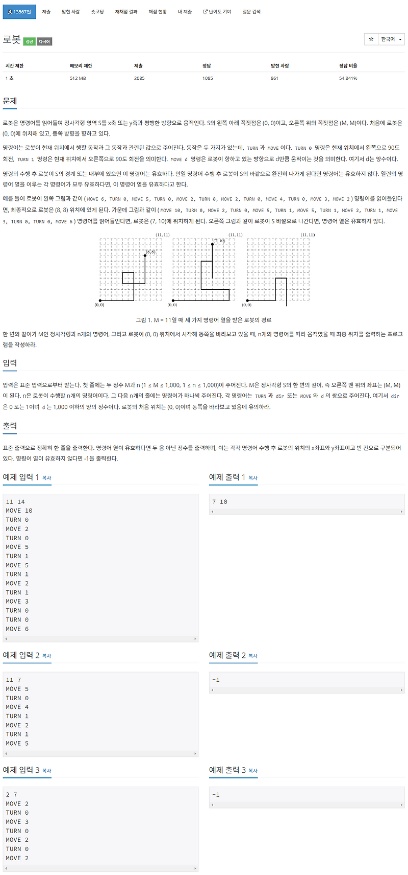 [자바] 백준 13567 - 로봇 (java) - Nahwasa