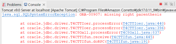[오류] java.sql.SQLSyntaxErrorException