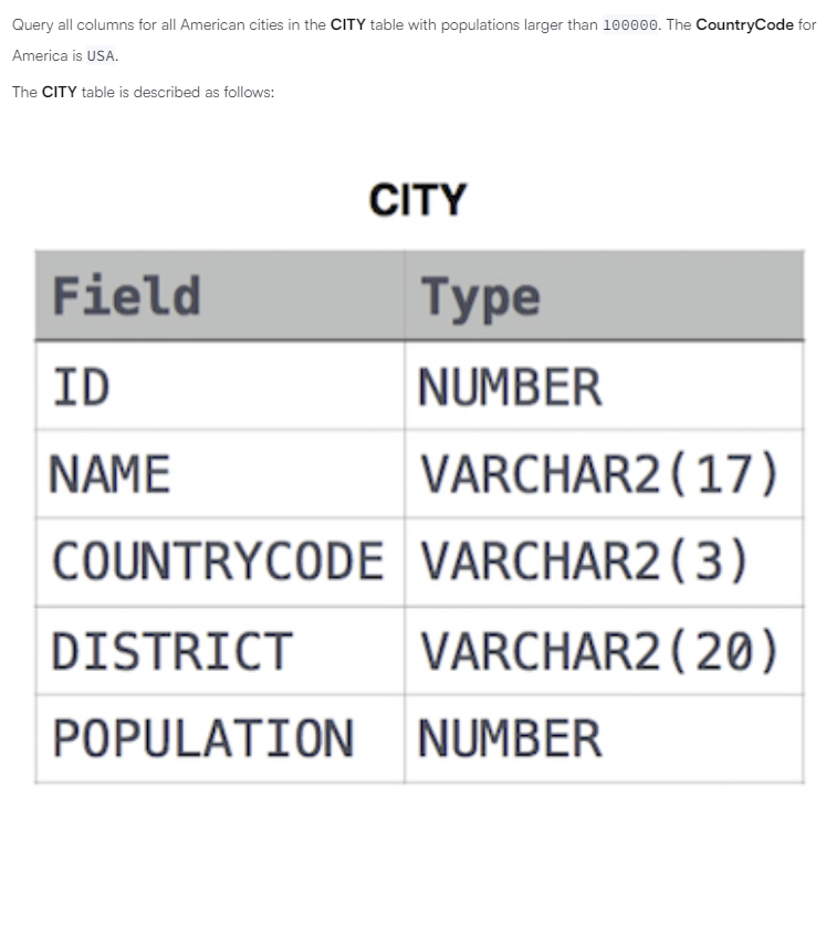 HackerRank - [Oracle]Revising the Select Query I