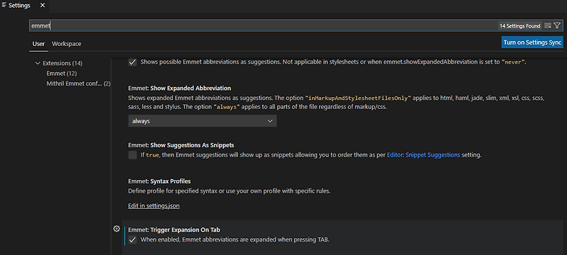VSCode Emmet 설정 및 사용 방법