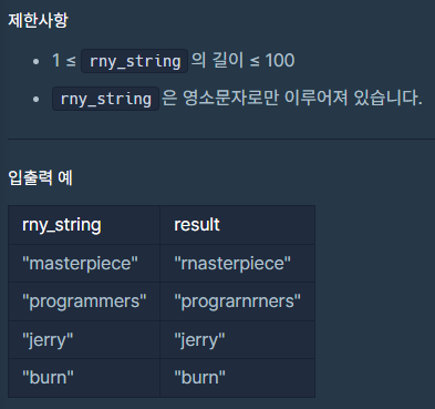 [Algorithm] 프로그래머스 - rny_string (Kotlin)