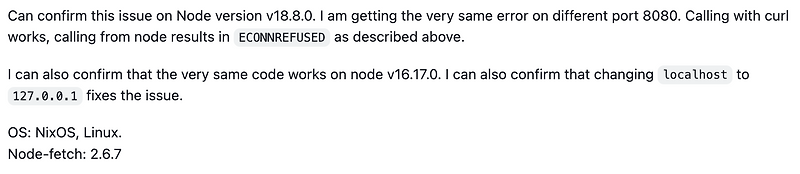 localhost fetch시 ECONNREFUSED 에러 해결하기
