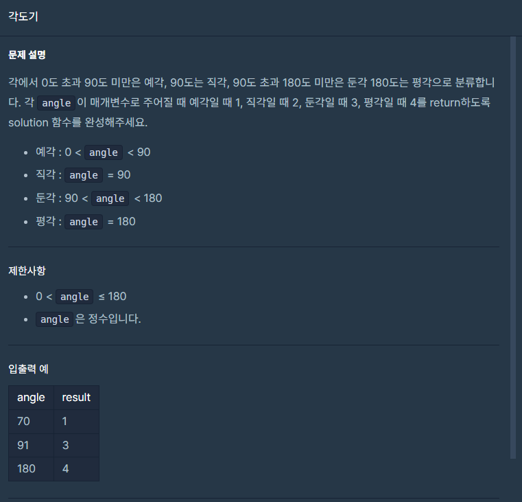 programmers 코딩테스트 lv 0 각도기