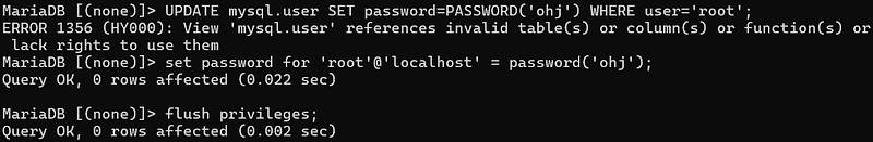 MariaDB - password 변경