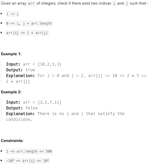 [Python] 1346. Check If N and Its Double Exist