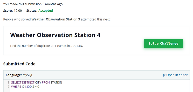 [HackerRank/Basic Select] Weather Observation Station 3 :: my random log