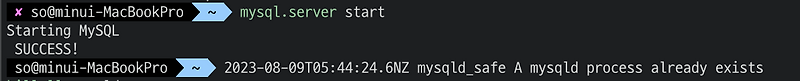 mysql 실행(mysqld_safe A mysqld process already exists 오류) :: 공부합시댜