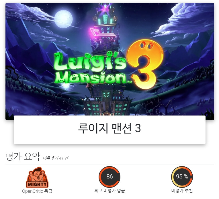 19.10월 신작 게임 루이지맨션3 한글판 해외 리뷰 및 평가 모음 정보