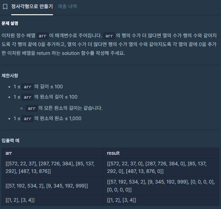 [프로그래머스/Java] 정사각형으로 만들기